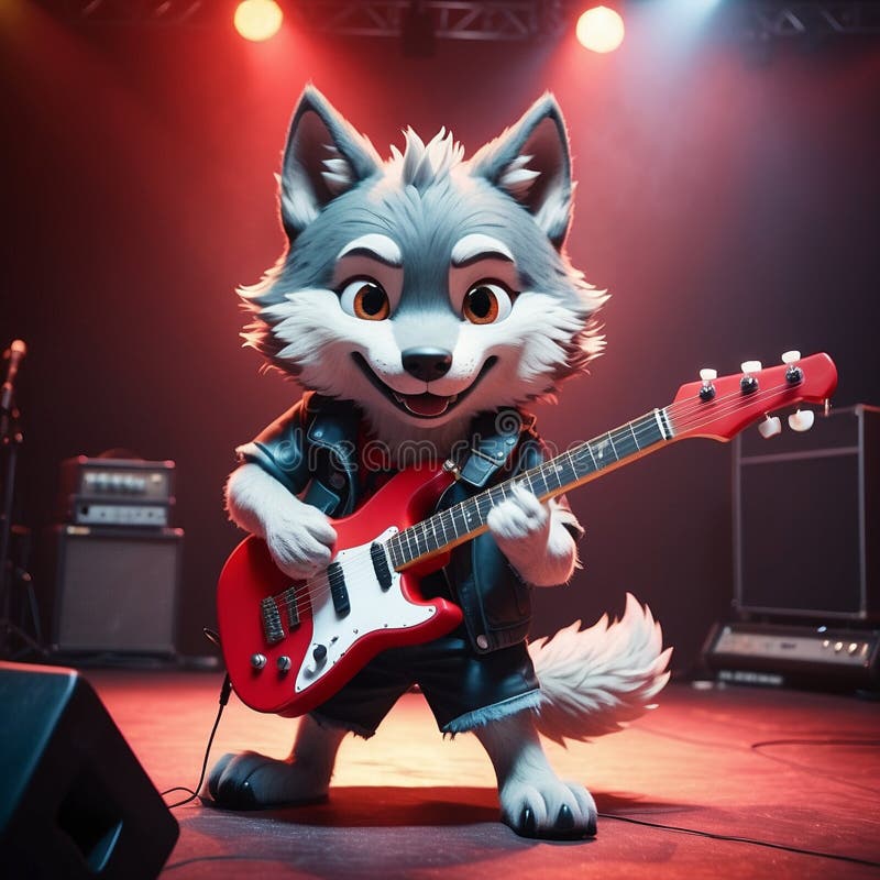 A Cool Antropomorphic Wolf Playing a Red Guitar. AI Generated Stock ...