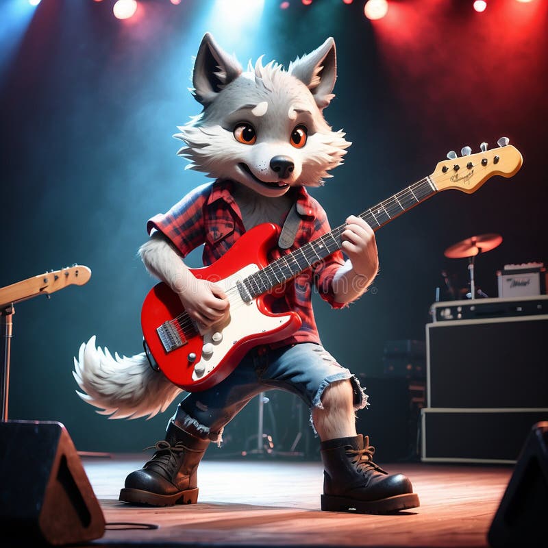 A Cool Antropomorphic Wolf Playing a Red Guitar. AI Generated Stock ...
