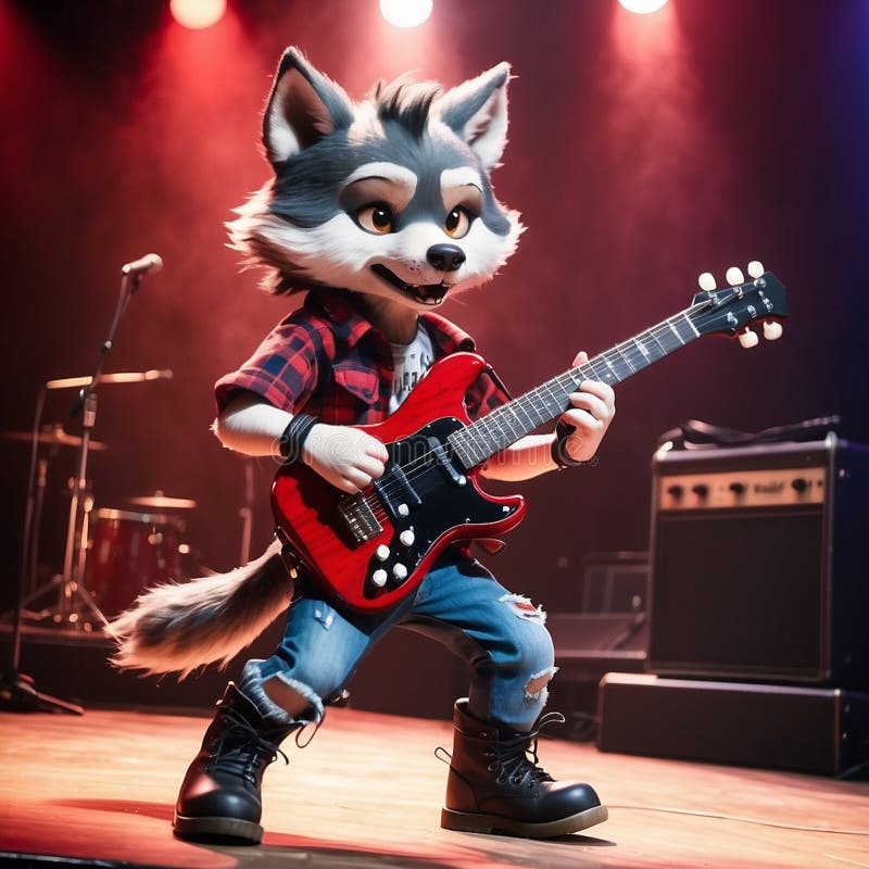 A Cool Antropomorphic Wolf Playing a Red Guitar. AI Generated Stock ...