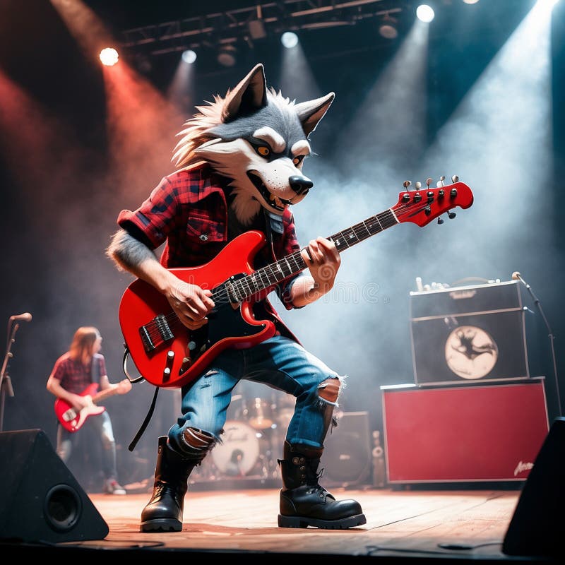 A Wolf Playing a Guitar and Wearing Sunglasses. AI Generative Image ...