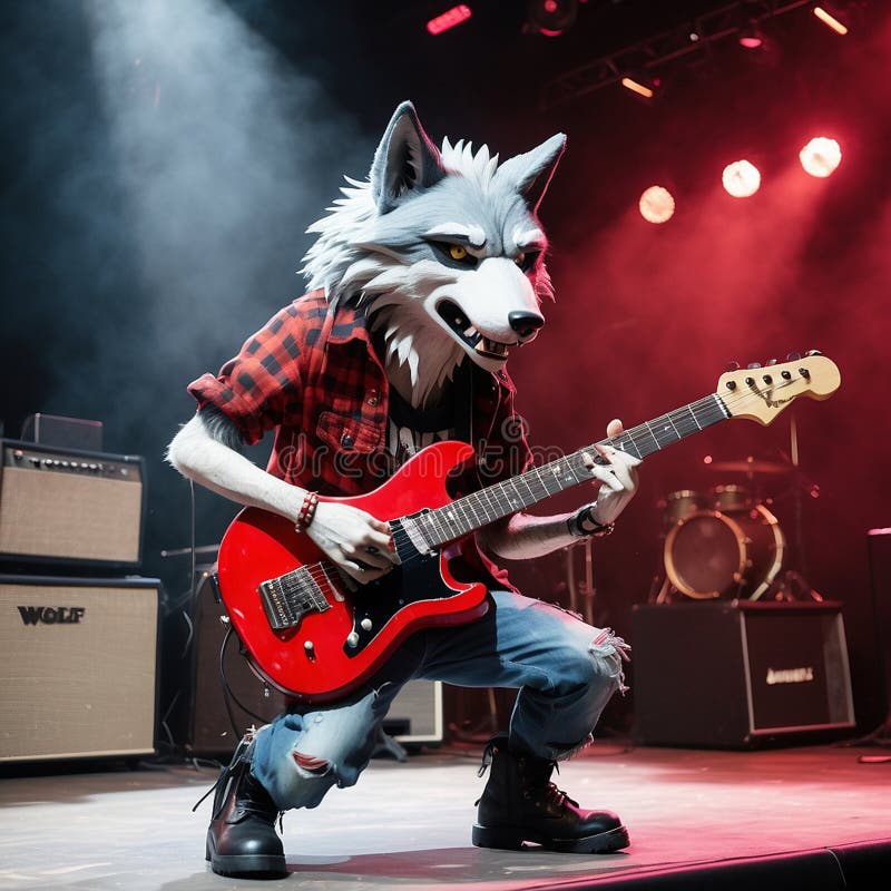 A Cool Antropomorphic Wolf Playing a Red Guitar. AI Generated Stock ...