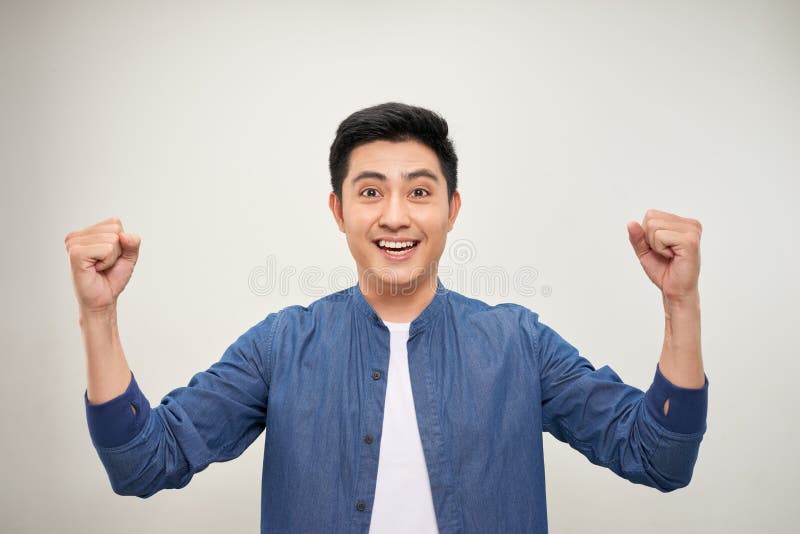 Cool asian man winner sign stock image. Image of isolated - 152279673