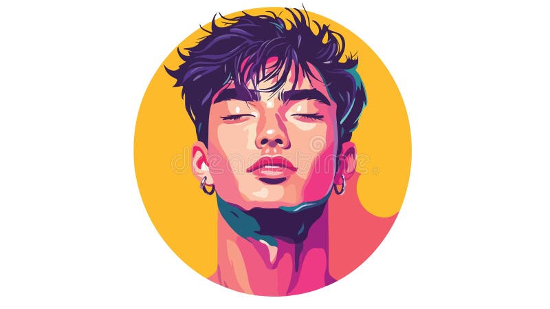 Cool Asian Young Man with Modern Trendy Fashion Face Stock Illustration ...