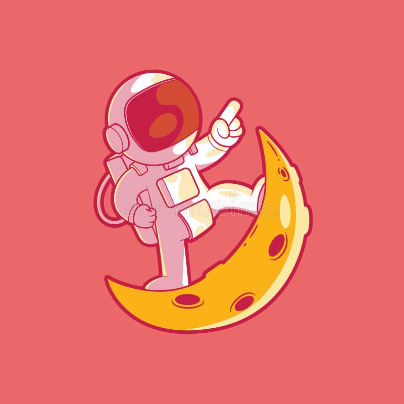 Cool Astronaut Character Flying on the Moon Vector Illustration. Stock ...