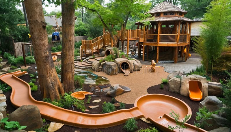 Cool Backyard Playground Landscaping Ideas Stock Illustration ...