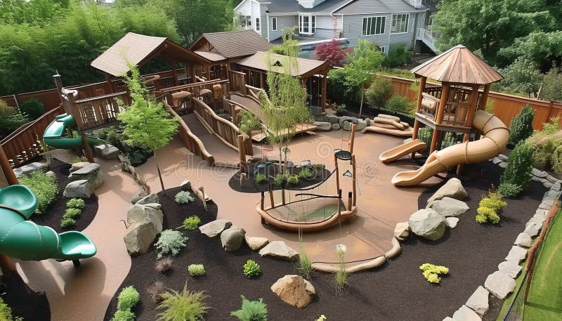 Cool Backyard Playground Landscaping Ideas Stock Illustration ...