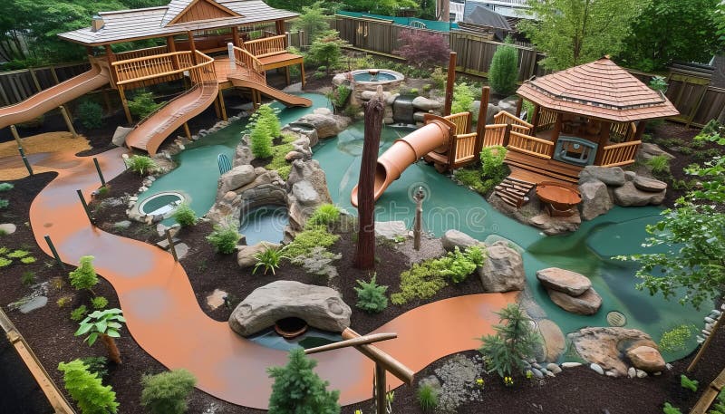 Cool Backyard Playground Landscaping Ideas Stock Illustration ...