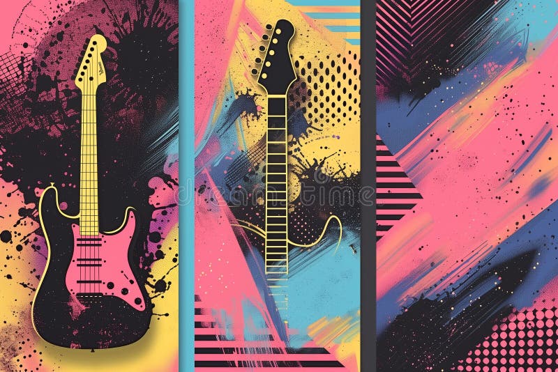 Cool Banner Graphics and Halftone Music Poster Background Templates Set ...