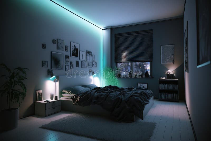 Cool Bedroom with Led Light Stock Illustration - Illustration of ...