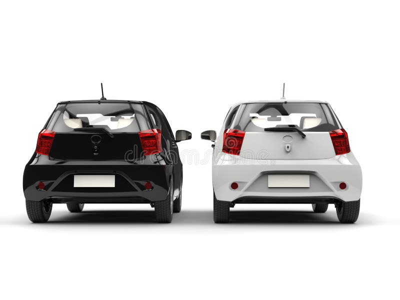 Cool Black and White Compact Urban Cars - Back View Stock Illustration ...