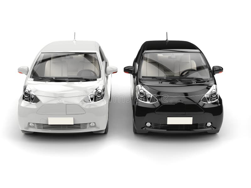 Cool Black and White Compact Urban Cars - Front View Stock Illustration ...