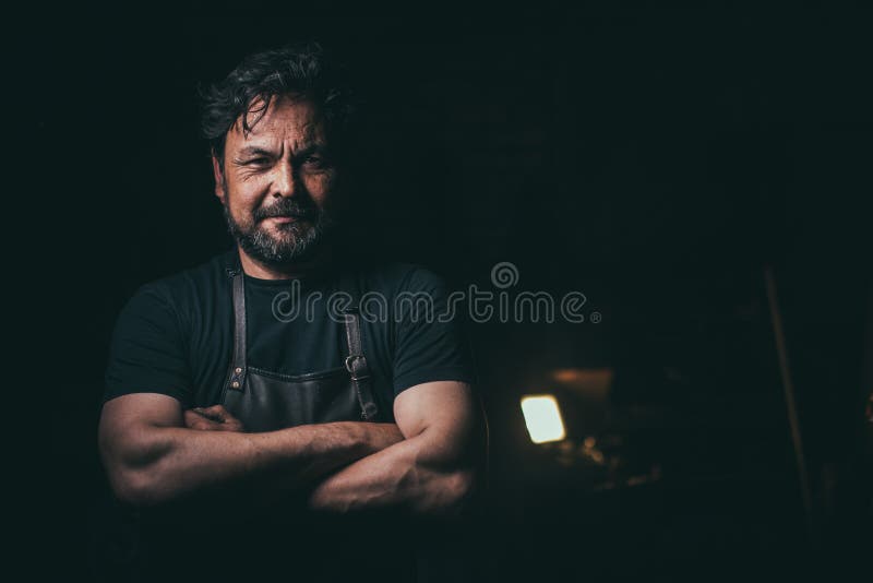 Blacksmith Portrait with Beard in Workshop Stock Photo - Image of fire ...