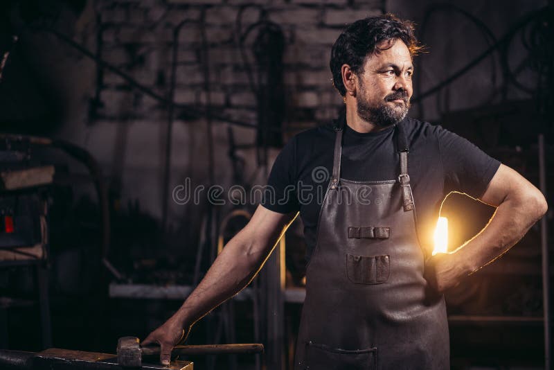 Blacksmith Portrait with Beard in Workshop Stock Photo - Image of heat ...