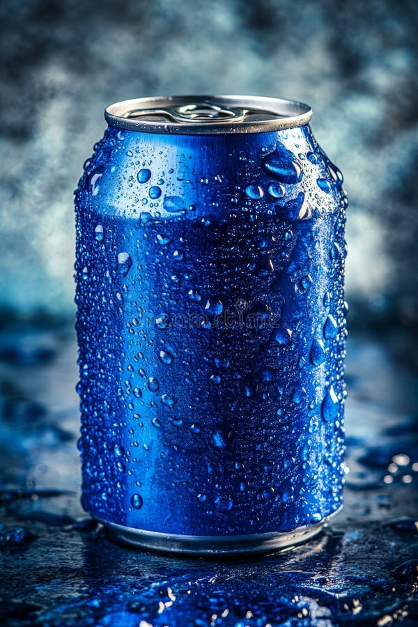 Cool Blue Aluminum Can with Condensation on Textured Background ...
