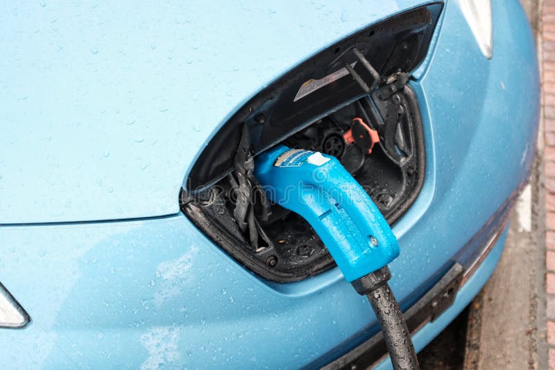 Cool Blue Car Getting Charged To Be Ready To Take Off Stock Image ...