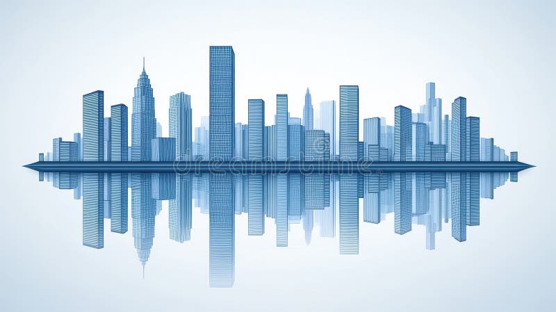 Cool Blue Cityscape Reflection Modern Skyline Monochrome Stock Photos ...