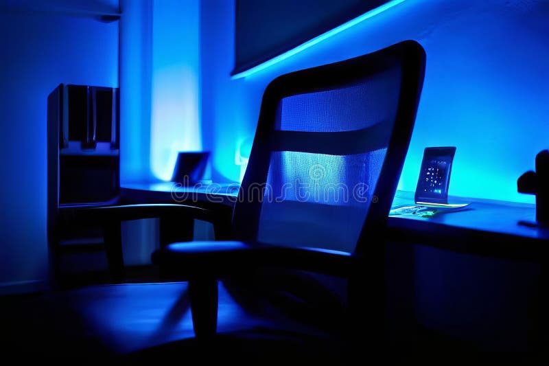 The Cool Blue Light of a Computer Monitor Reflecting in the Empt Stock ...