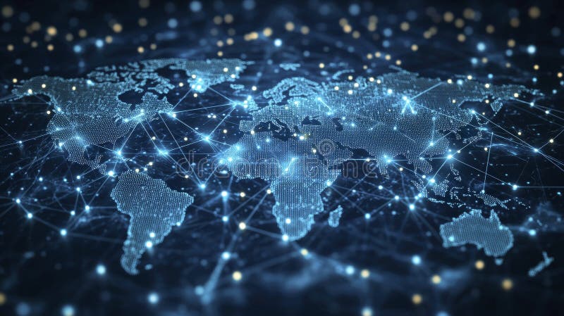 Cool Blue World Map with Digital Connections Stock Illustration ...