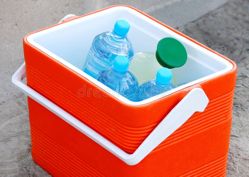 Cool Box Containing Water Bottles and Juice Stock Photo - Image of ...