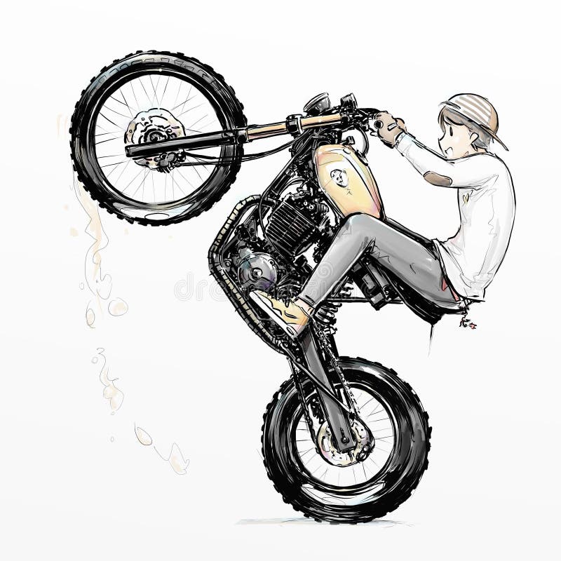 Cool boy riding motorcycle stock illustration. Illustration of classic ...