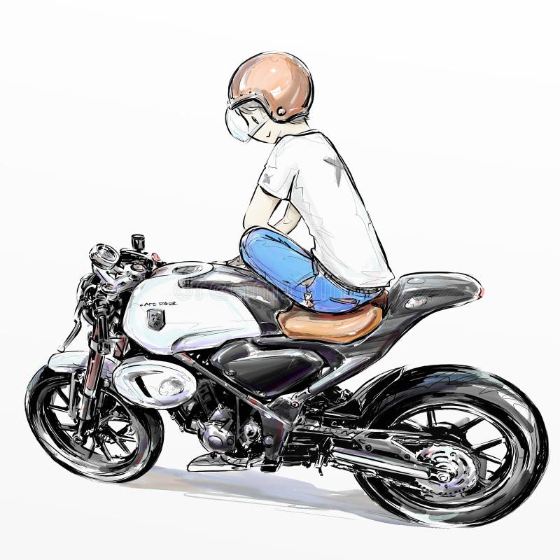 Cool boy riding motorcycle stock illustration. Illustration of biker ...