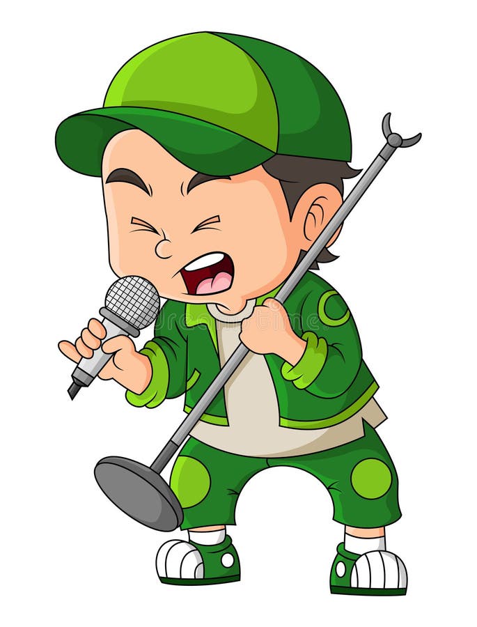 The Cool Boy is Singing with a High Tone while Wearing a Cap Stock ...