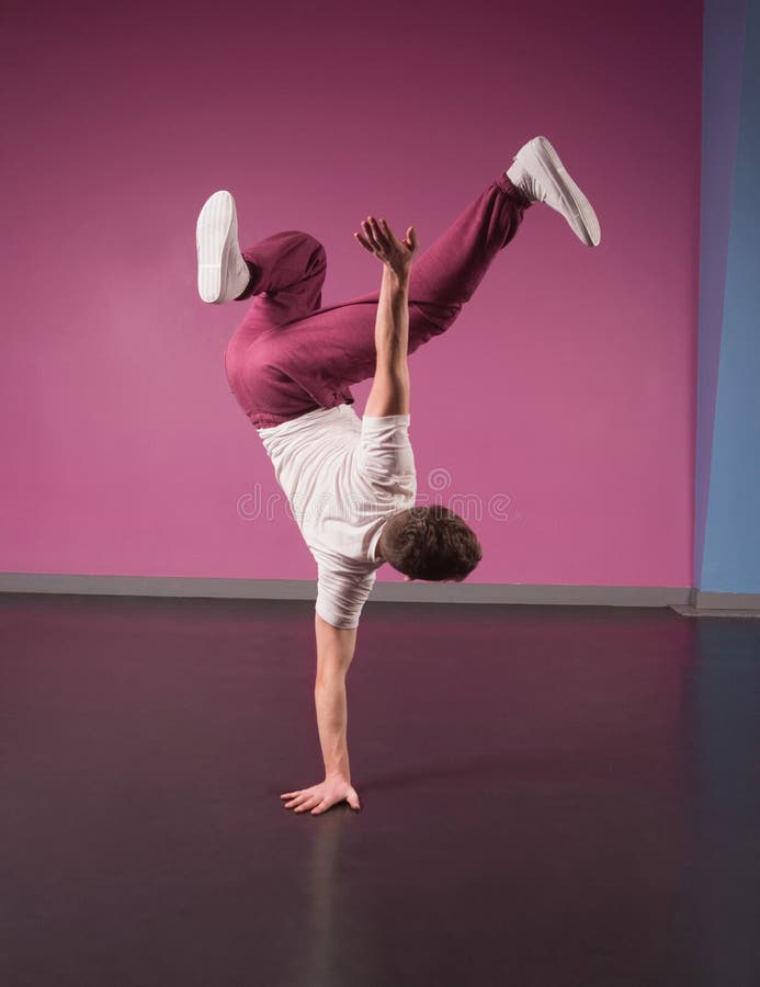Cool Break Dancer Doing Handstand on One Hand Stock Photo - Image of ...