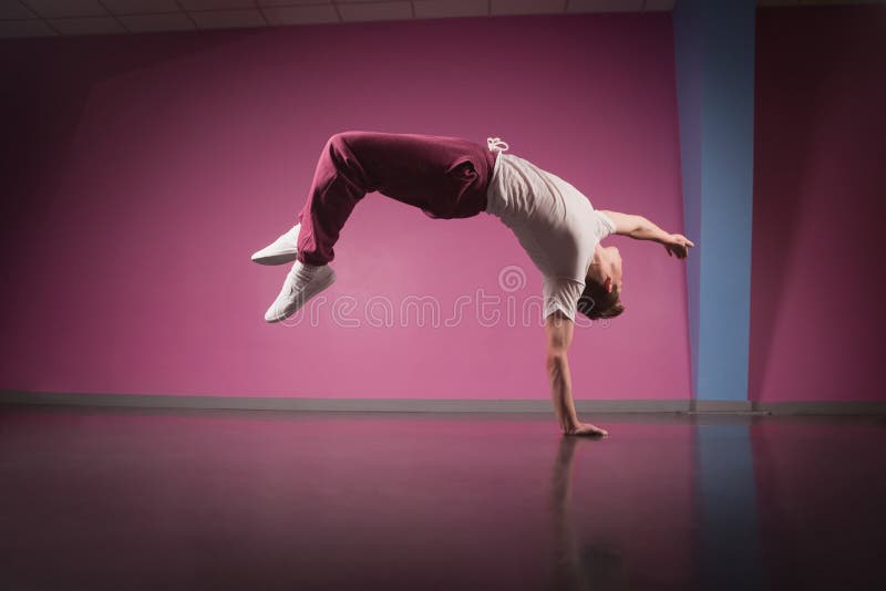 Cool Break Dancer Doing Handstand on One Hand Stock Image - Image of ...