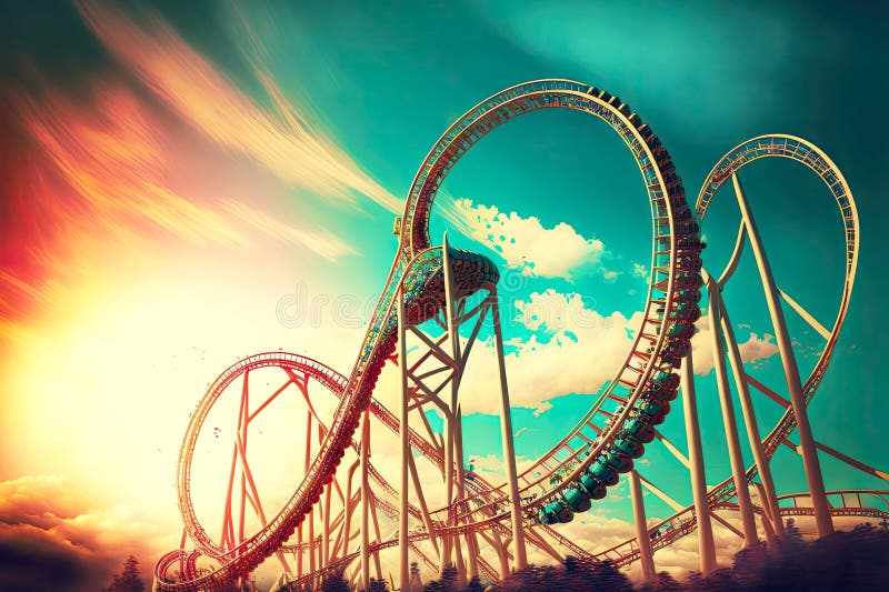 Cool Breathtaking Roller Coaster in Summer Amusement Park Stock ...