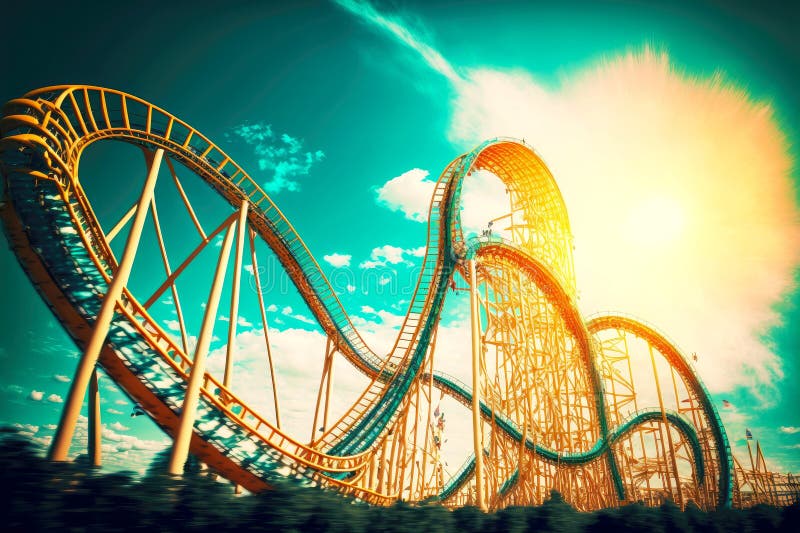 Cool Breathtaking Roller Coaster in Summer Amusement Park Stock ...