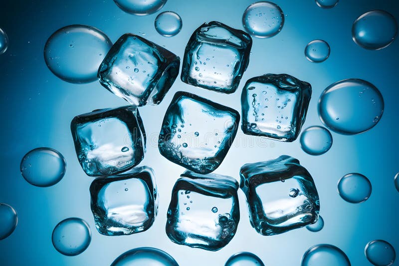 Cool Breeze Translucent Ice Cubes on Gradient Blue Background, Evoking ...
