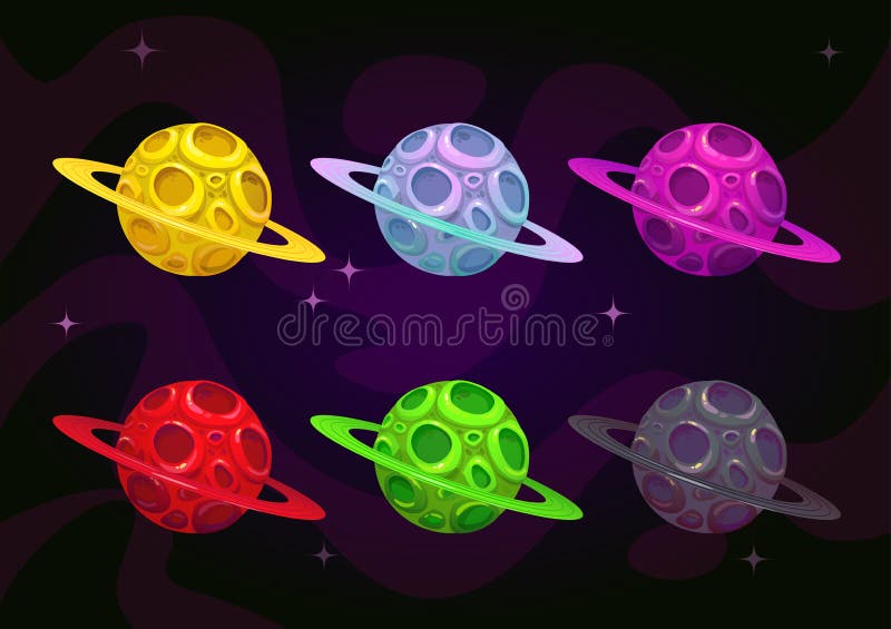 Cool Bright Colorful Fantasy Planet Icons Set Stock Vector ...