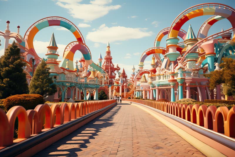 Cool and Bright Roller Coaster in an Amusement Park. Stock Image ...