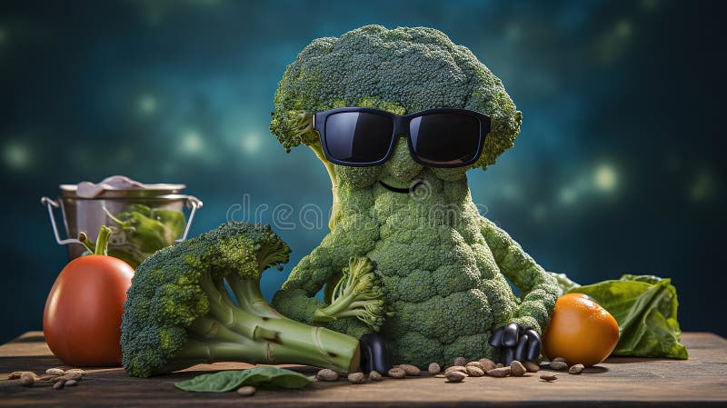 Cool Broccoli with Glasses: a Fun and Healthy Snack Stock Illustration ...