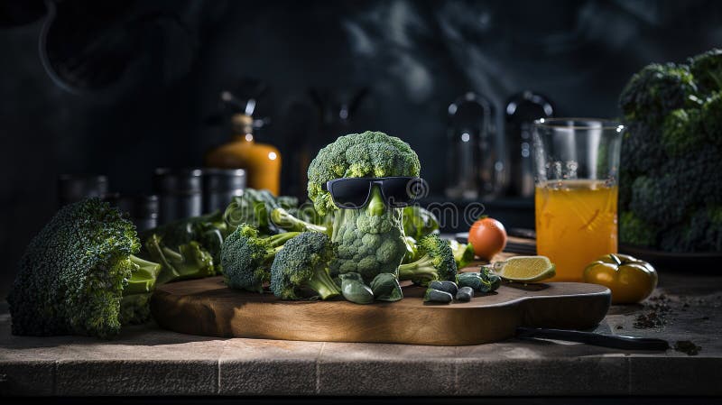 Cool Broccoli with Glasses: a Fun and Healthy Snack Stock Illustration ...