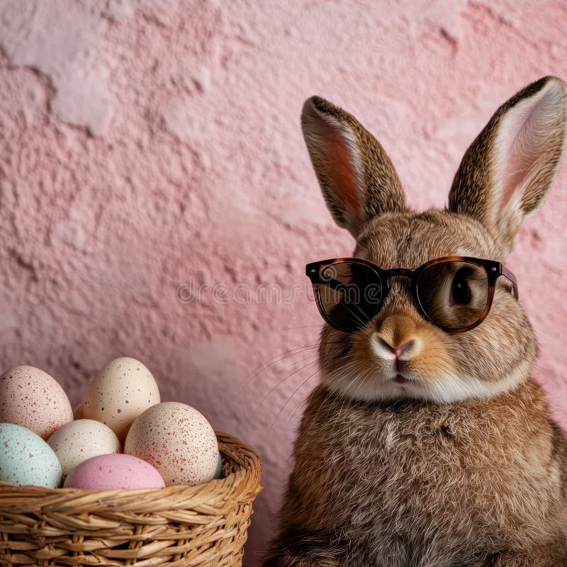 Cool Bunny Rabbit Wearing Sunglasses with Easter Eggs Stock ...