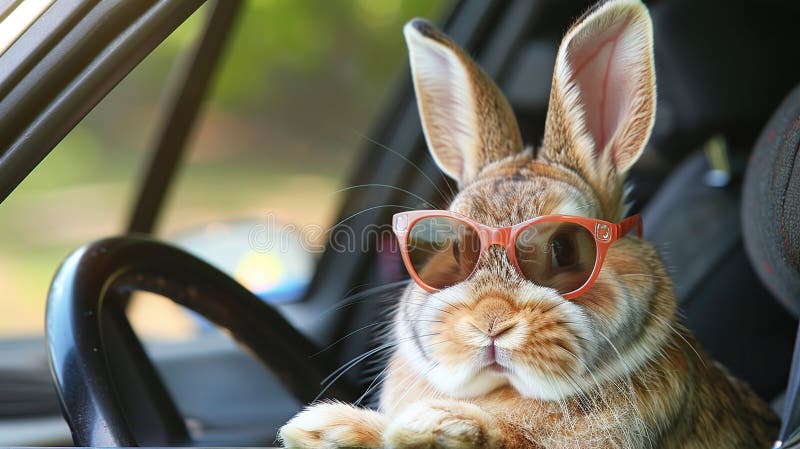 Cool Bunny in Sunglasses in a Car Stock Illustration - Illustration of ...