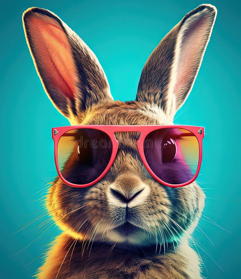 Cool Bunny with Sunglasses on Colorful Background Stock Illustration ...