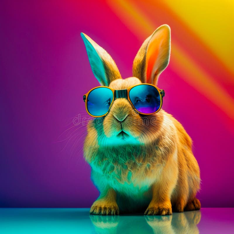Cool Bunny with Sunglasses on Colorful Background, Generative AI Stock ...