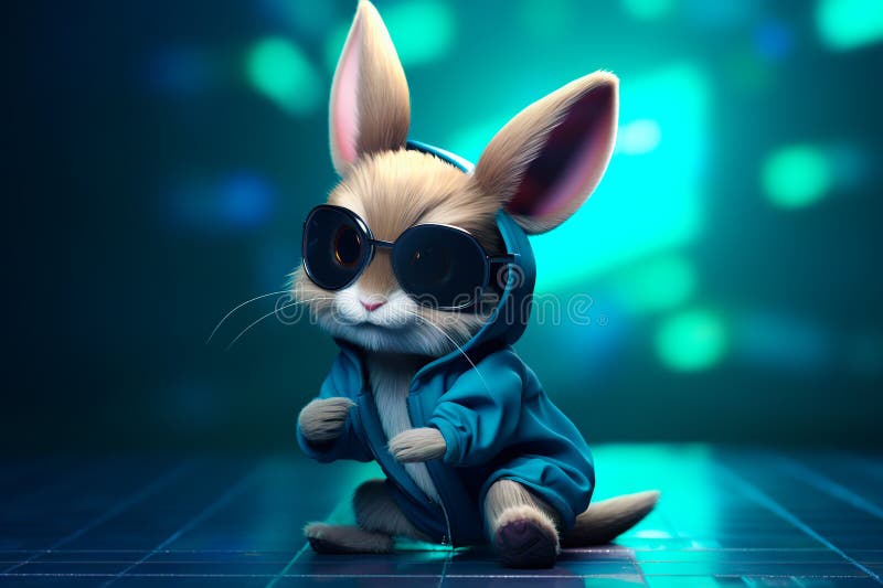 Cool Bunny with Sunglasses on Technology Background. Generative Ai ...