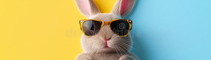 Cool Bunny in Sunglasses Yellow and Blue Background, 3D Render, Easter ...
