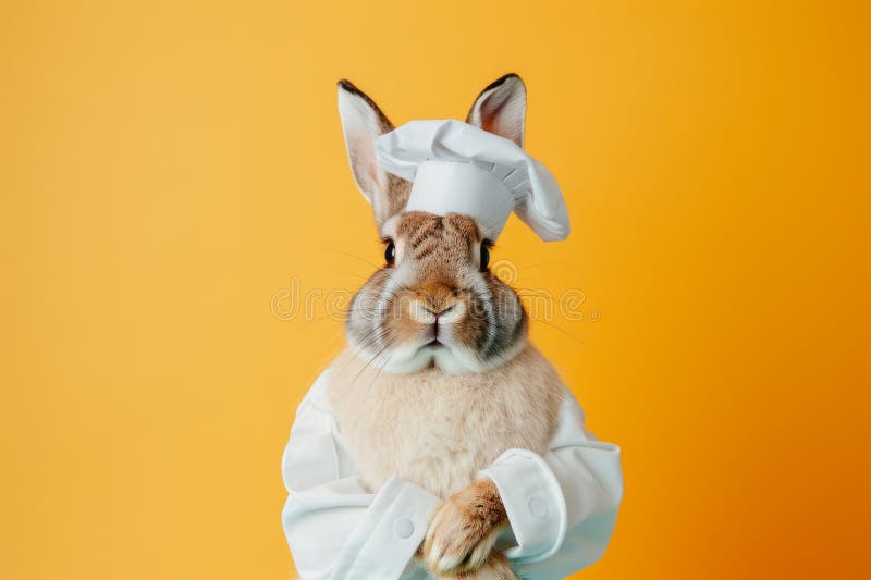 Cool Bunny Wearing Chef Uniform. Rabbit Chef with Hat in Kitchen. Funny ...