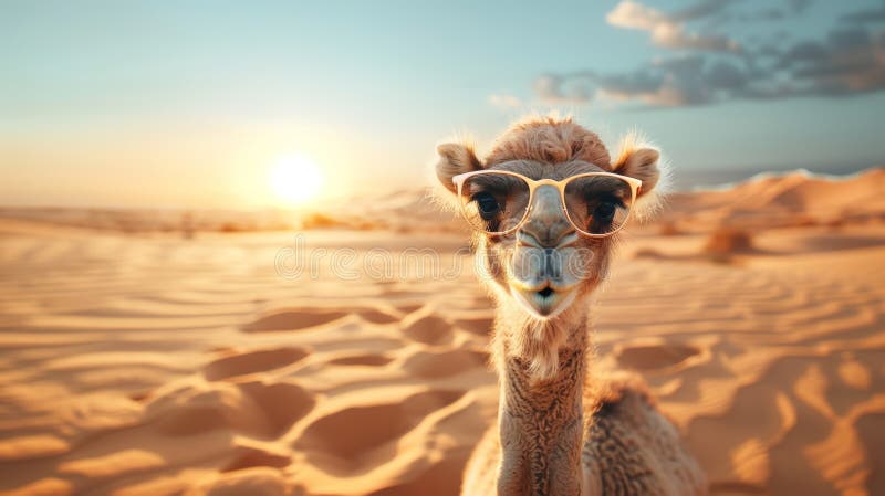 Cool Camel Calf Wearing Sunglasses at Sunset Stock Illustration ...