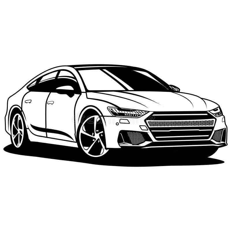 Cool Car Front View Right Side Black and White Stock Vector ...