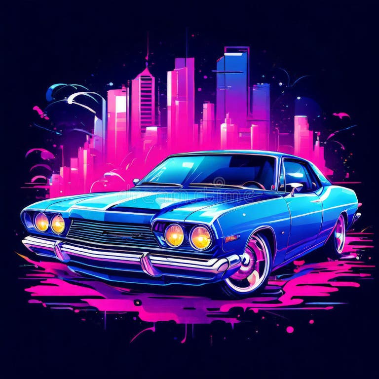 Cool Car with a Red Muscle Car. Illustration Stock Illustration ...