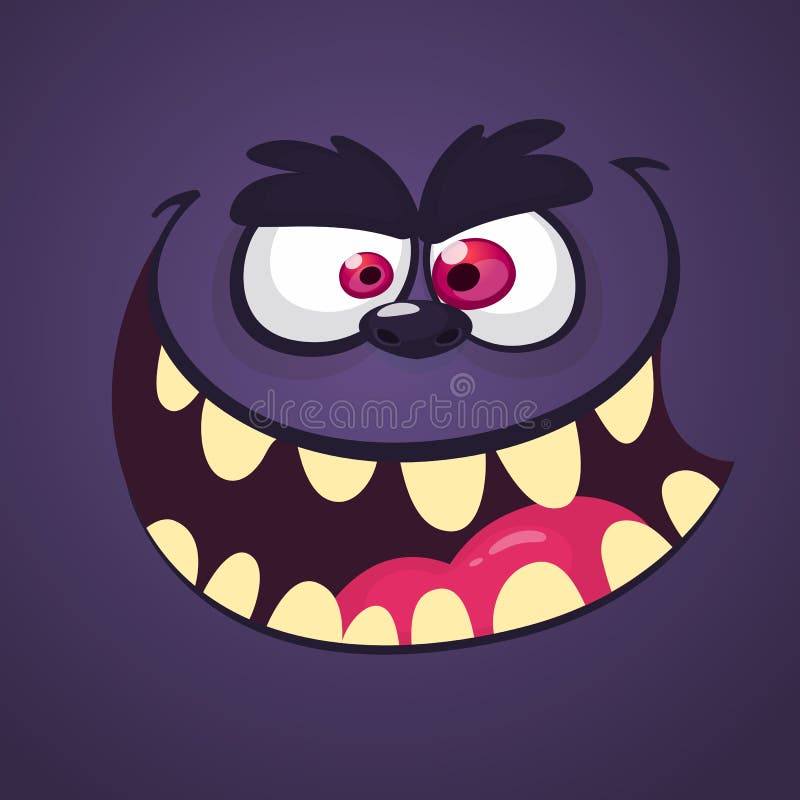 Cool Cartoon Angry Black Monster Face. Vector Halloween Illustration ...