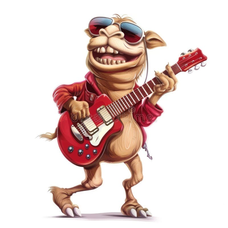 Cool Cartoon Camel Playing Electric Guitar with Sunglasses and Jacket ...