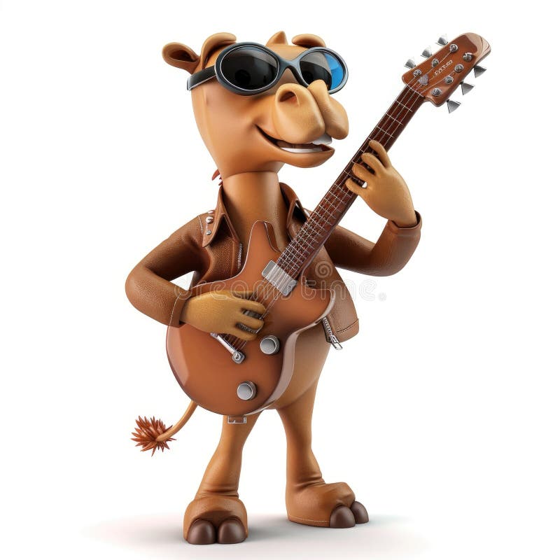 Cool Cartoon Camel Playing Electric Guitar with Sunglasses and Jacket ...
