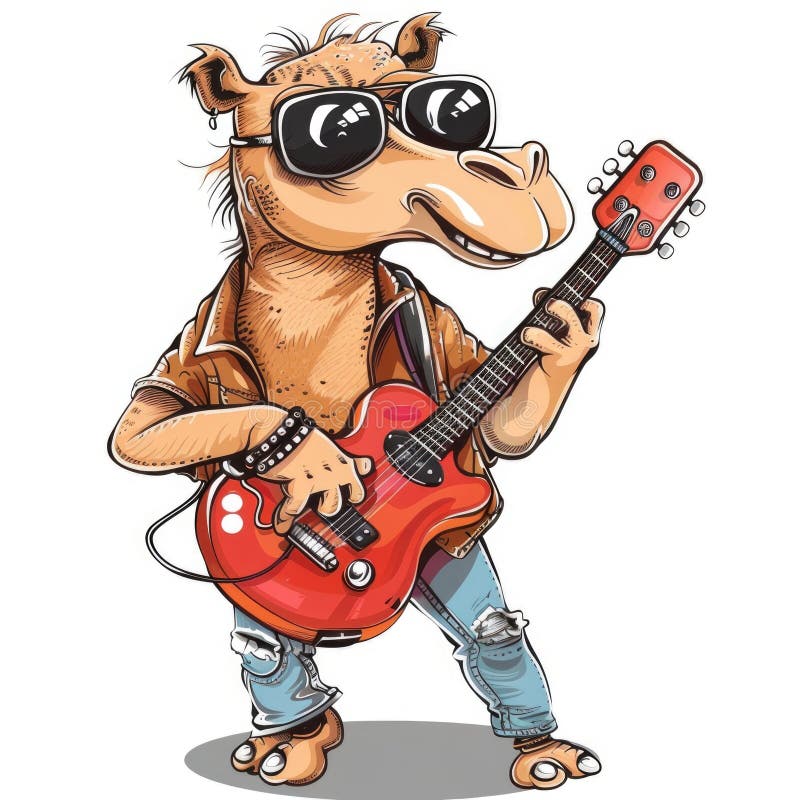 Cool Cartoon Camel Playing Electric Guitar with Sunglasses and Jacket ...