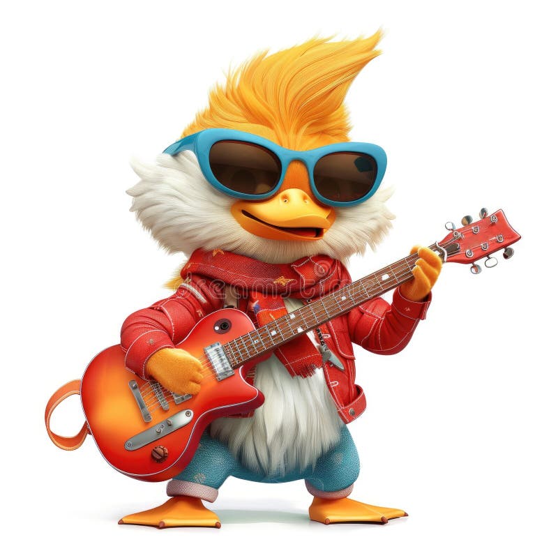 Cool Cartoon Duck Playing Electric Guitar with Sunglasses Stock ...